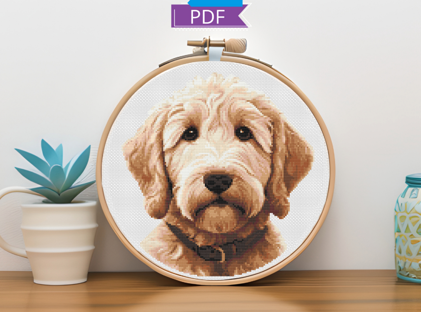 Cute Goldendoodle cross stitch pattern
