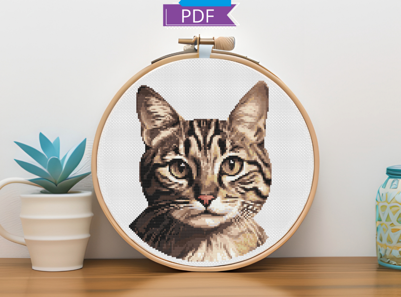 Tabby cat cross stitch pattern