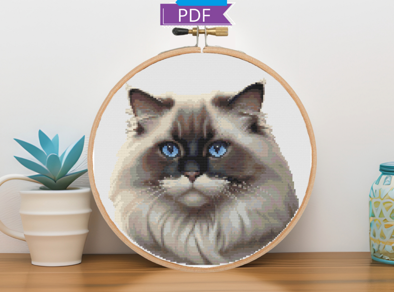 Ragdoll cat cross stitch pattern